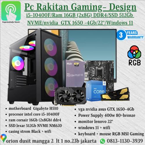Jual PC RAKITAN Gaming - Design intel i5-10400F/RAM 16Gb (2x8Gb) DDR4/SSD 512Gb NVME/GTX 1650 ...