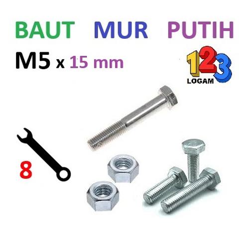 Jual BMP M5x15 mm Baut Mur Kuning, Kunci 8, Drat P08.00 - Baut + Mur ...