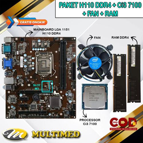 Jual Paket Motherboard H110 LGA 1151 DDR4 + Core I3 7100 + Fan + RAM ...