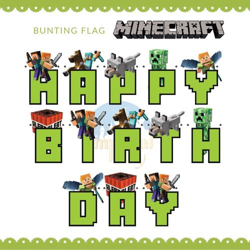Promo Banner Bunting Flag Happy Birthday HBD Game Minecraft - Jakarta ...