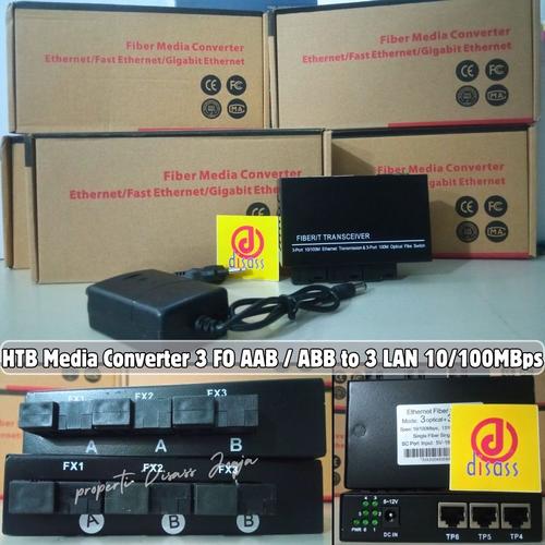 Jual HTB Media Converter 3 FO SC FIber Optic Port to 3 Ethernet Switch ...