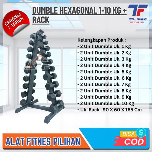 Jual Alat Olahraga Angkat Beban Dumbbel Set Hexagonal 1-10 Kg Total ...