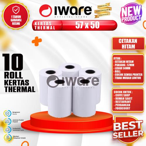 Promo Iware Kertas Thermal Kasir Struk Cetakan Hitam 57x50mm isi 10 ...