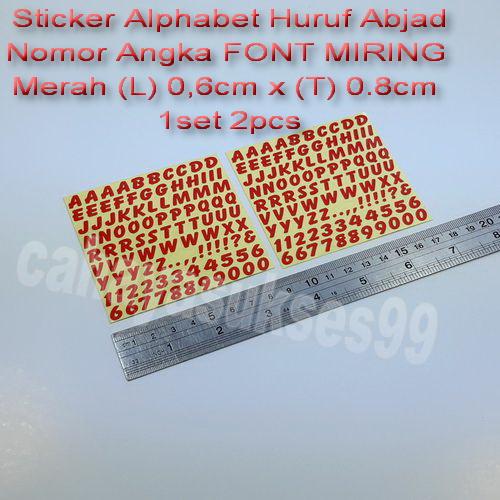 Jual Sticker Huruf Alphabet Nomor Angka Font Miring 0,6cm x 0,8cm Merah ...