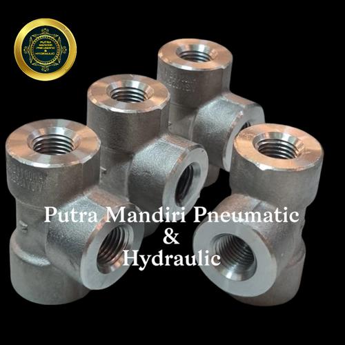 Jual Tee Stainless SS 304 class 3000 Drat NPT 1/2" inch Socket Weld ...