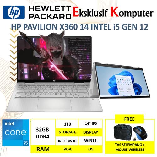 Jual Laptop kerja HP Pavilion x360 i5 gen 12 ssd 512gb touch ips silver ...