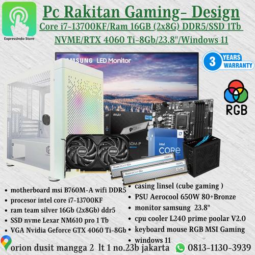 Jual PC RAKITAN Gaming - Design core i7-13700KF /RAM 16Gb (2x8Gb) DDR5 ...