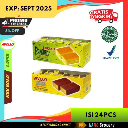 Jual Apollo Kek Lapis Pandan/Coklat Isi 24 Pcs | 100% Enak Bolu Lapis ...