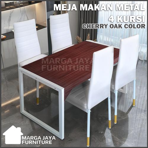 Promo Meja Makan Dining Table 4 Kursi Cherry Oak Minimalis Kayu Steel ...