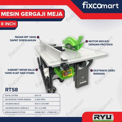 Jual RYU Table Saw 8 Inch Ryu Rts 8 600W Mesin Gergaji Meja Circular ...