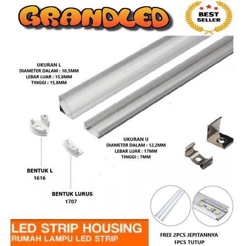 Jual Cover Lampu Aluminium Kap Led Strip 100 cm / 1m tapeguard Led ...
