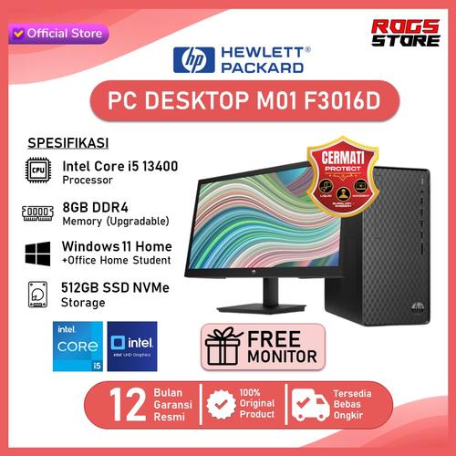 Promo HP PC DESKTOP M01 F3016D CORE I5 13400 8GB 512GB SSD W11+OHS +FREE MONITOR V22 Cicil 0% 3x ...