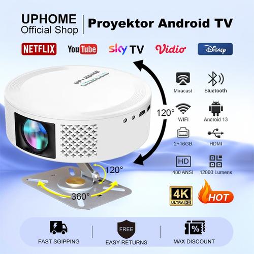 Promo UPHOME T269 Pro Proyektor Android TV 1080P-4K HDMI WiFi dual-band ...