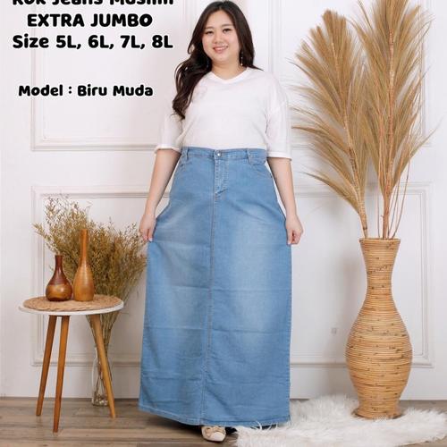Jual ROK JEANS MUSLIM EXTRA JUMBO 5L 6L 7L 8L 9L ROK JEANS PANJANG FULL ...