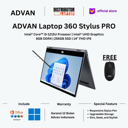 Promo Laptop ADVAN 360 Stylus Pro i3 - 8GB 512GB SSD 14'' Touch 2in1 ...