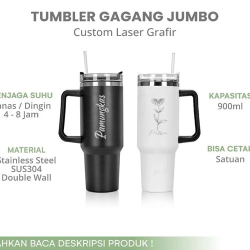 Jual Free Grafir Custom Nama Atau Perusahaan Logo Termos Viral Tumbler Gagang Jumbo Premium ...