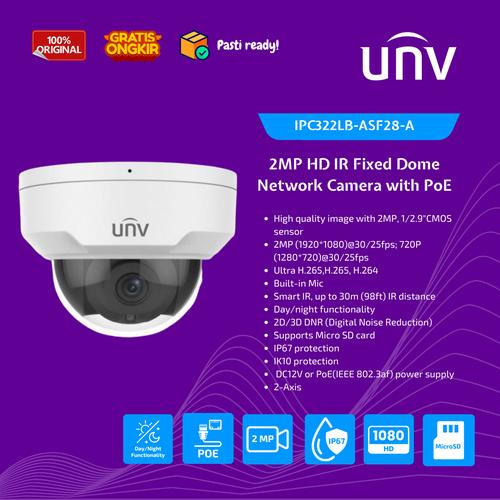 Promo UNV IPC322LB-ASF28-A UNIVIEW 2MP HD IR Fixed Dome Network Camera with PoE Cicil 0% 3x ...