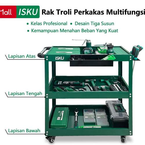 Jual ISKU Trollies Bengkel Rak 3 Susun Trolly Trolley perkakas tools ...