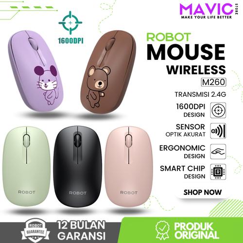Promo ROBOT M260 Mouse Wireless 2.4G 1600DPI Ergonomis Design Untuk ...