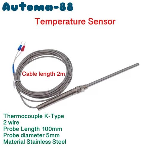 Jual Thermocouple K-Type 2 Wire Kabel 2m Probe 100 mm 10 cm Diameter ...