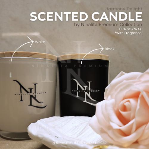Jual Scented Candle - Harmony Delight in Black/White Glass Jar with lid ...
