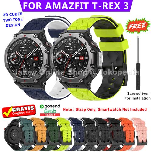 Jual STRAP TALI JAM AMAZFIT T-REX 3 TREX 3 MODEL 3D CUBES TWO TONE RUBBER - Black White ...