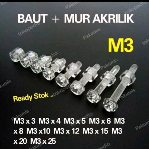 Jual Baut Mur M3 bening transparan 1 set baut+mur Akrilik Ready ukuran ...