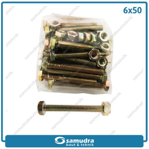 Jual JP Baut Mur Hex M6 x 50 mm isi 25 pcs Kepala Kunci 10 Hexagon Besi ...