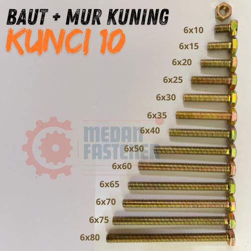 Jual Baut Mur Kuning M6 Kepala Kunci 10 Ukuran 1cm - 8cm - 6x10 ( 1cm ...