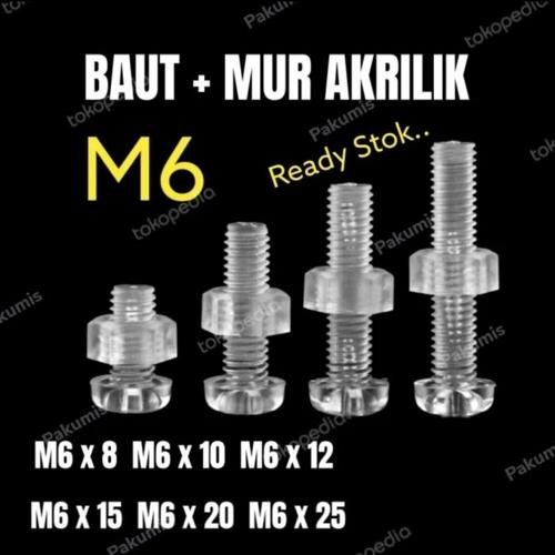 Jual BAUT MUR AKRILIK+MUR M6 BENING TRANSPARAN 1 SET BAUT DAN MUR M6X8 ...
