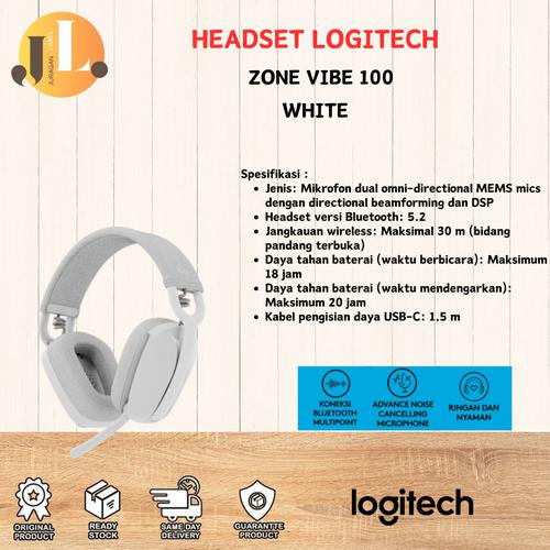Jual LOGITECH HEADSET ZONE VIBE 100 WHITE PUTIH Wireless Bluetooth ...
