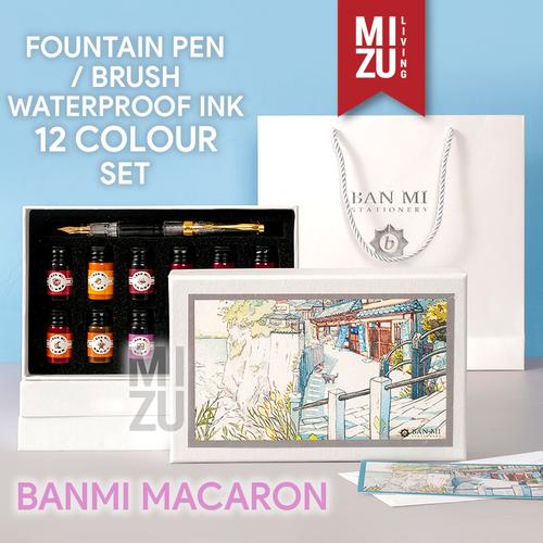 Jual BANMI MACARON 12 WATERPROOF Fountain Pen Brush Ink SET Calligraphy ...