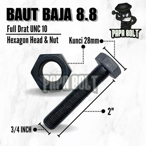 Jual Baut Mur Baja 8.8 UNC 3/4" x 2 Inch Full Drat Kunci 28 - Kota ...