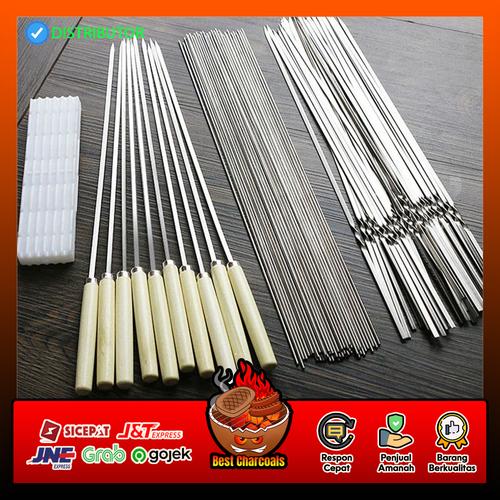 Jual Tusuk Sate Barbeque Stainless Steel Reusable Cooking Tools - Lurus ...