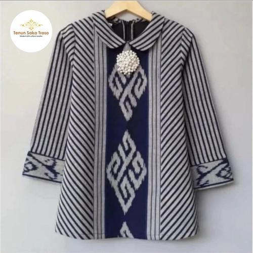 Jual Baju tenun wanita atasan kerah oval etnik formal terbaru motif ...