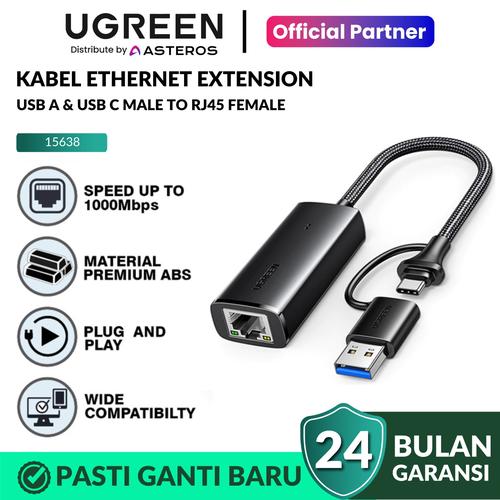 Jual Ugreen 15638 RJ45 LAN Female to USB and Type-C Male Adapter Cable ...