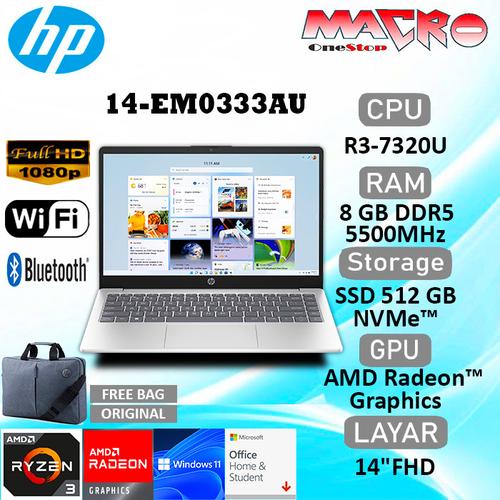 Promo HP 14-EM0333AU R3-7320U 8GB On-Board SSD 512GB 14" FHD WIN11+OHS ...