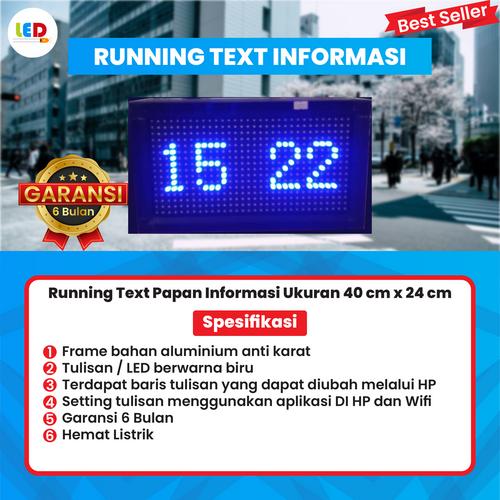 Jual Jam Running Text Papan Informasi P10 Warna Biru Ukuran 40 cm x 24 ...