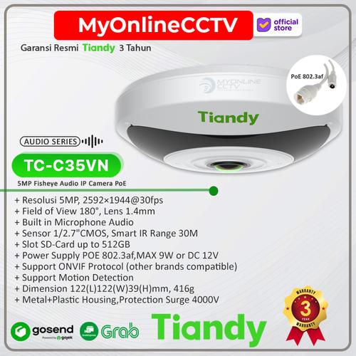 Promo Tiandy TC-C35VN 5MP Fisheye Panoramic IP Camera CCTV Indoor Audio ...