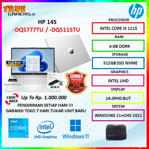 Jual Hp 14S DQ5115TU I3 1215 4GB-8GB 512GB SSD W11+OHS 14.0 FHD BLIT ...