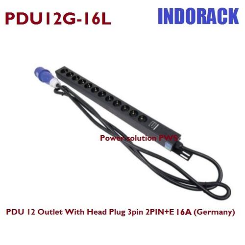 Jual PDU12G/E-16L PDU 12 Outlet With Head Plug 3pin 2P+E 16A Indorack ...