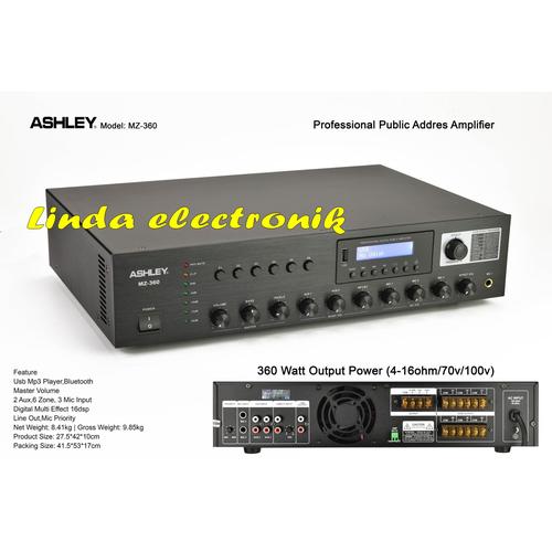 Jual public amplifier ashley mz360 / mz 360 / mz-360 360watt 6 zone 70v / 100v digital multi ...