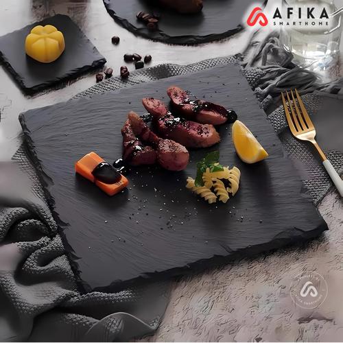 Jual Piring Batu Alami Natural Black Rock Slate Plate Sushi Steak - 15 ...