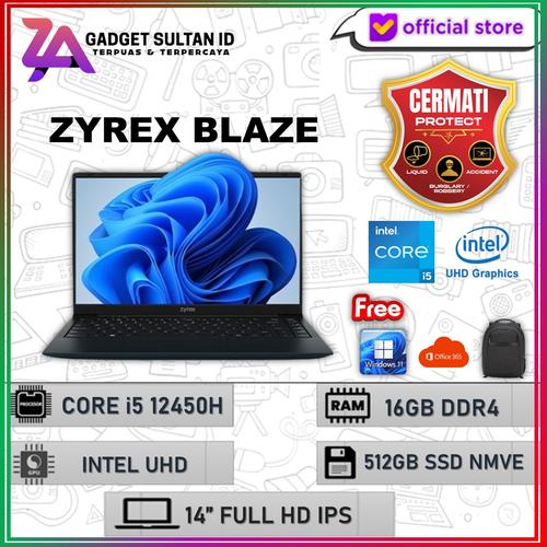 Promo Zyrex Blaze Core I5 12450H 16Gb 512 SSD Windows 11 Pro OHS 14.0 Inch FHD Backlit Metal ...