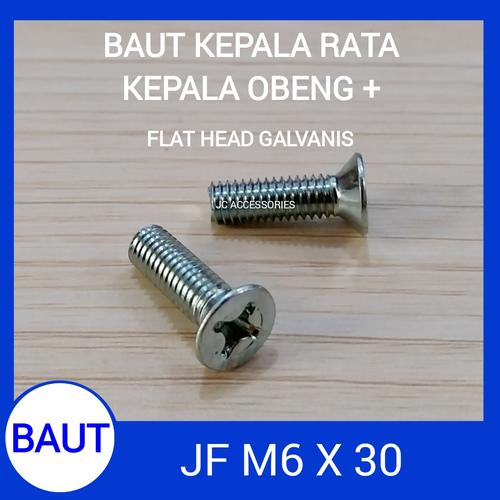 Jual JF M6X30 BAUT KEPALA OBENG + 6X30 BAUT KEPALA RATA JF 6X30 M6 X 30 FLAT HEAD BOLT 6 X 30 ...