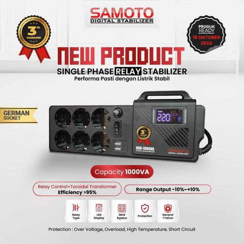 Jual SAMOTO Stabilizer Relay 1000VA GERMANY Socket Colokan Stop Kontak ...