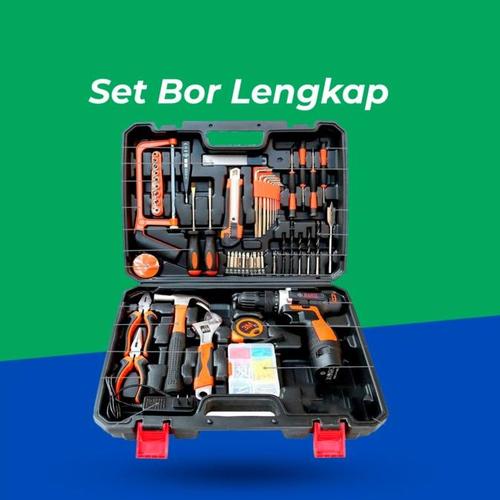 Jual Bor Listrik Cordless Baterai Obeng Beton Kayu Besi Set Perkakas ...