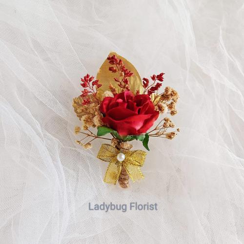 Jual corsage jas merah emas mawar rose red gold pin peniti - Kab ...