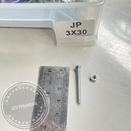 Jual 20PCS BAUT JP 3X30 3MM X 30MM PANJANG 3CM MUR NUT M3 KEPALA OBENG + BULAT GALVANIS - Baut ...
