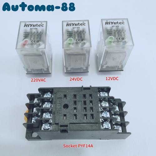 Jual Relay HIYUTEC MY4N AC 220V DC 12V 24V Soket rilay Socket PYF14A kaki 14 pin relai coil ...